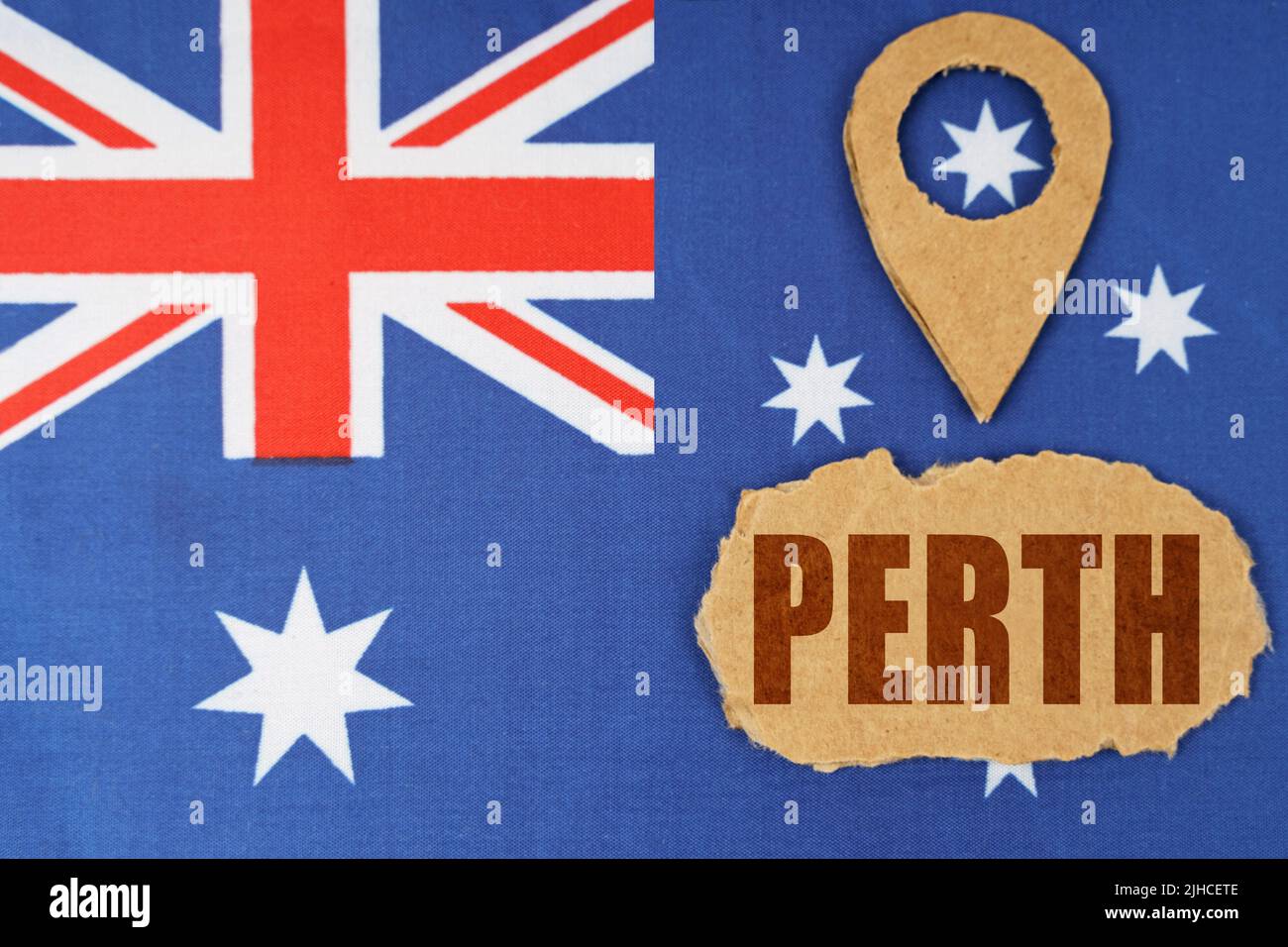 Tourism and industry concept. The flag of Australia has a geolocation ...