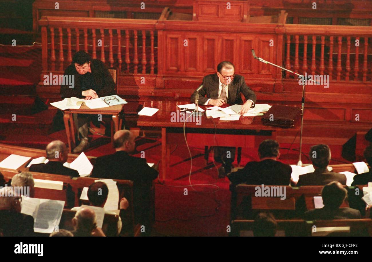 Bucharest, Romania, 1990. The provisional president of Romania right ...