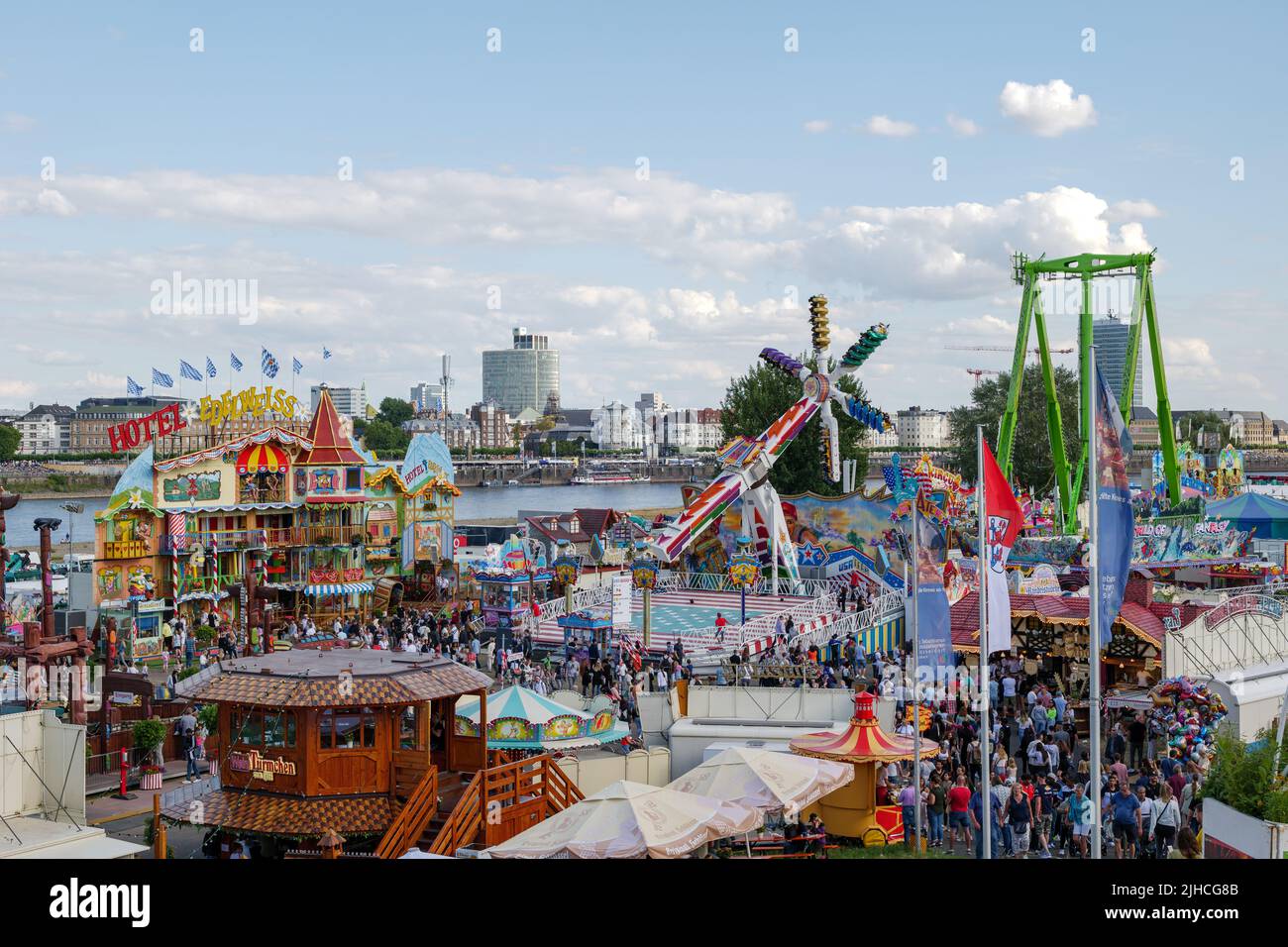 Aerial top view of amusement park, carnival or festival called Größte ...