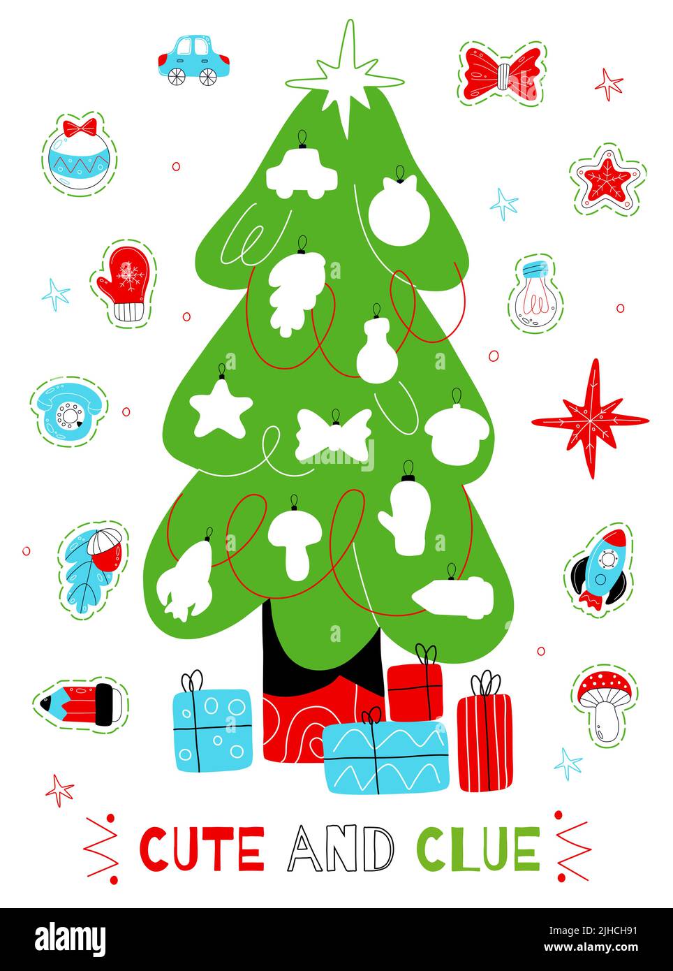 Christmas tree kids game. Childrens education, new year toys stickers ...