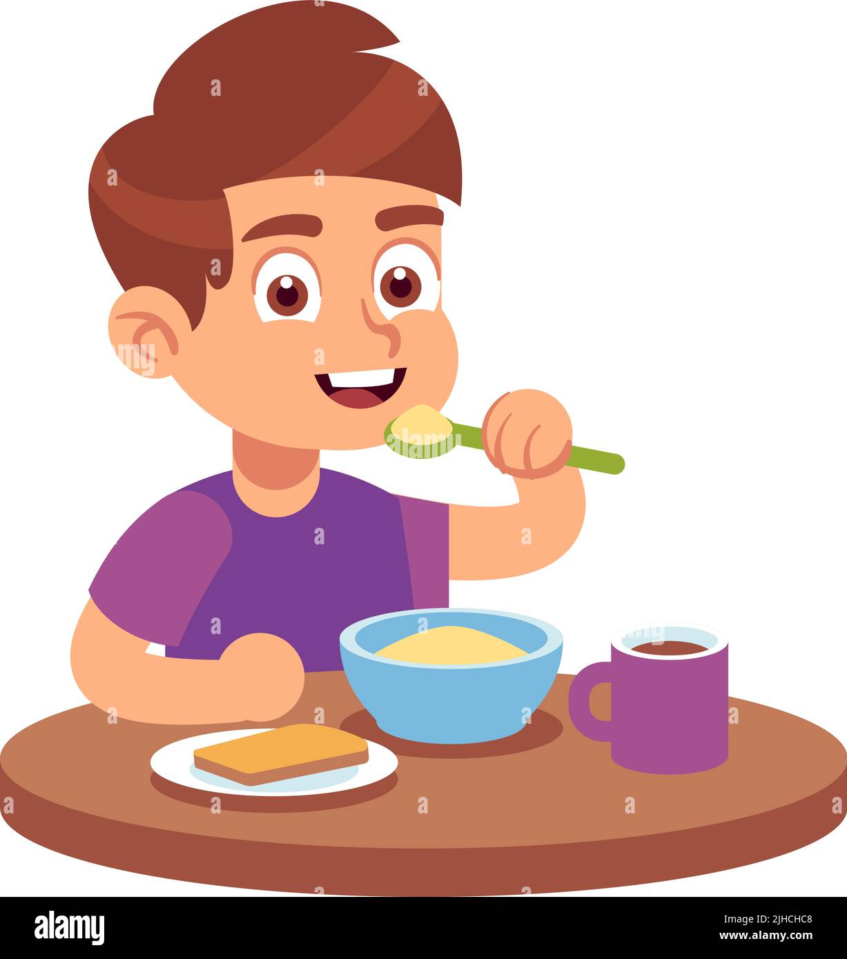 Boy eating breakfast. Happy kid healthy nutrition Stock Vector Image ...