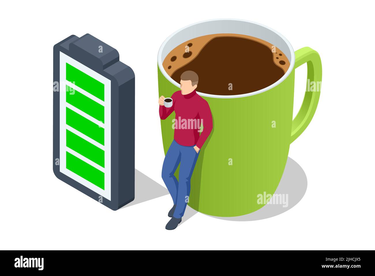 Isometric Coffee Time, Energy From Coffee. Caffeine Addicted Person ...