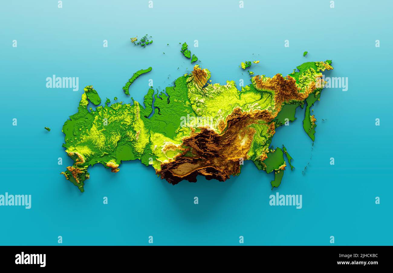 A 3D rendering of the Russian map with soil and land geology Stock ...