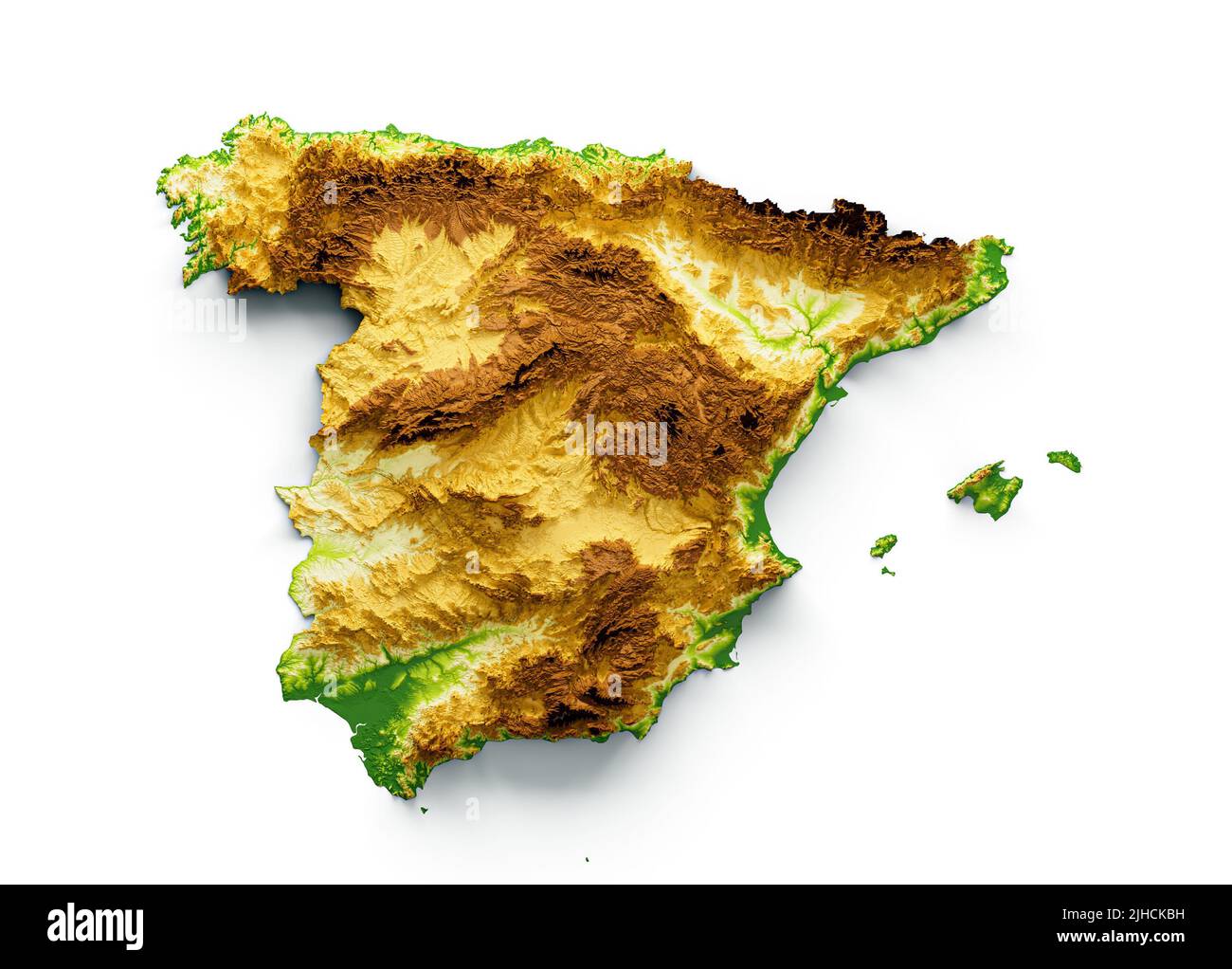 A 3D rendering of the Spanish map with soil and land geology Stock ...