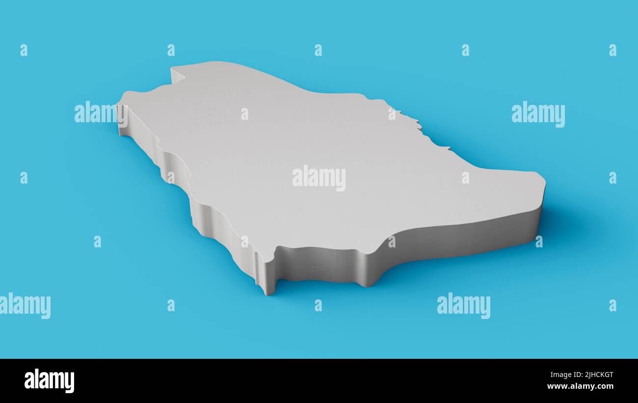 A 3D rendering of the Saudi Arabia map with sea and land geology Stock ...