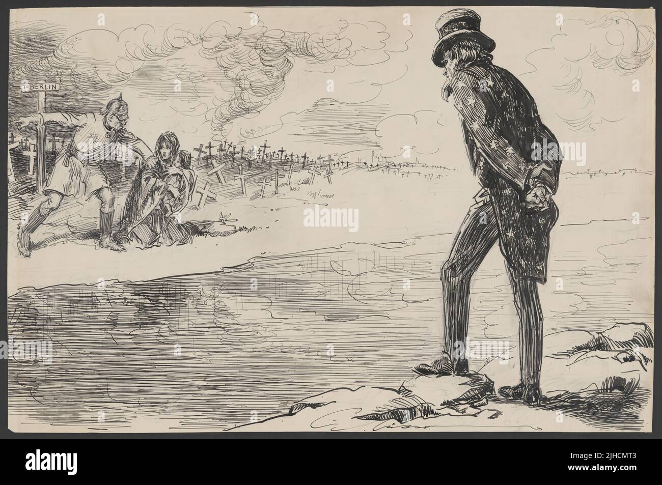 Is it really getting on his nerves? (1917) Showing Uncle Sam standing ...