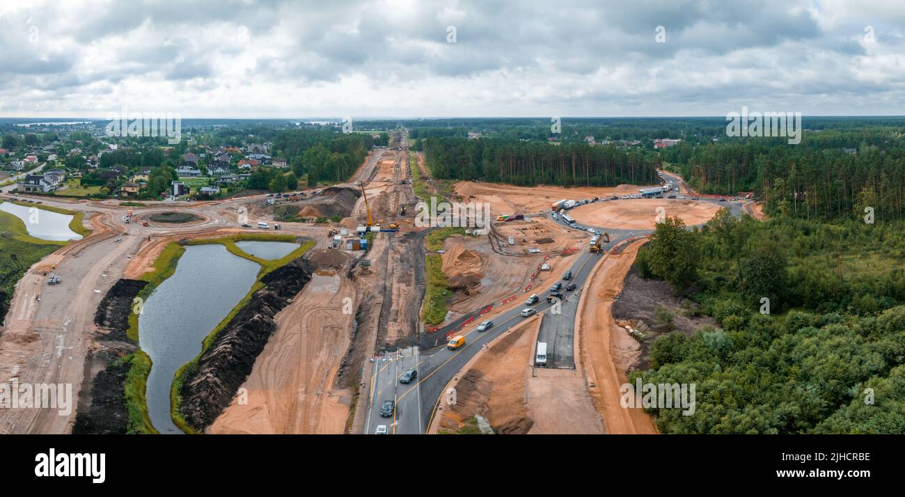 Aerial view of the road construction Kekava Bypass in Latvia Stock ...