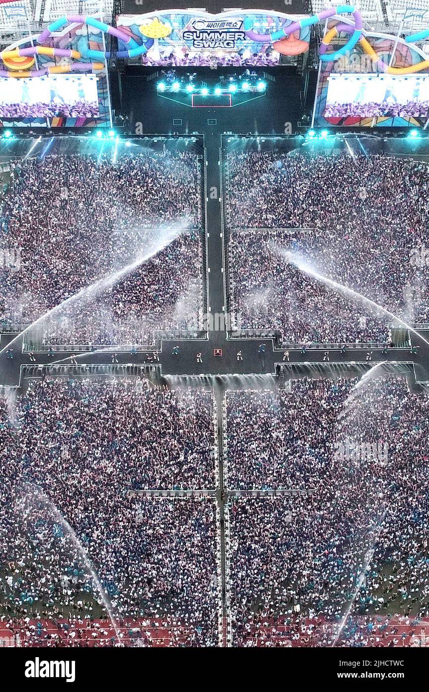 18th July, 2022. Psy's summer concert Columns of water are discharged ...