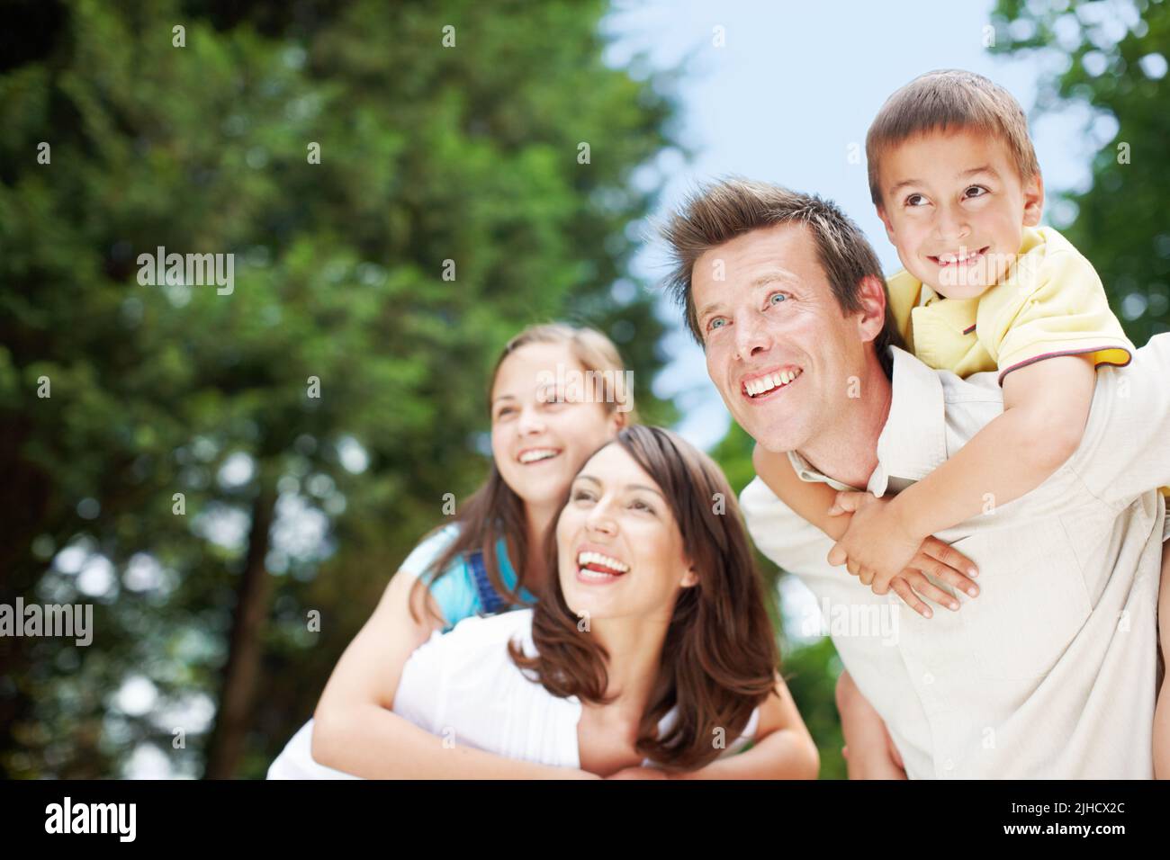 A wonderful family enjoying a day out together. Low-view of a happy and ...