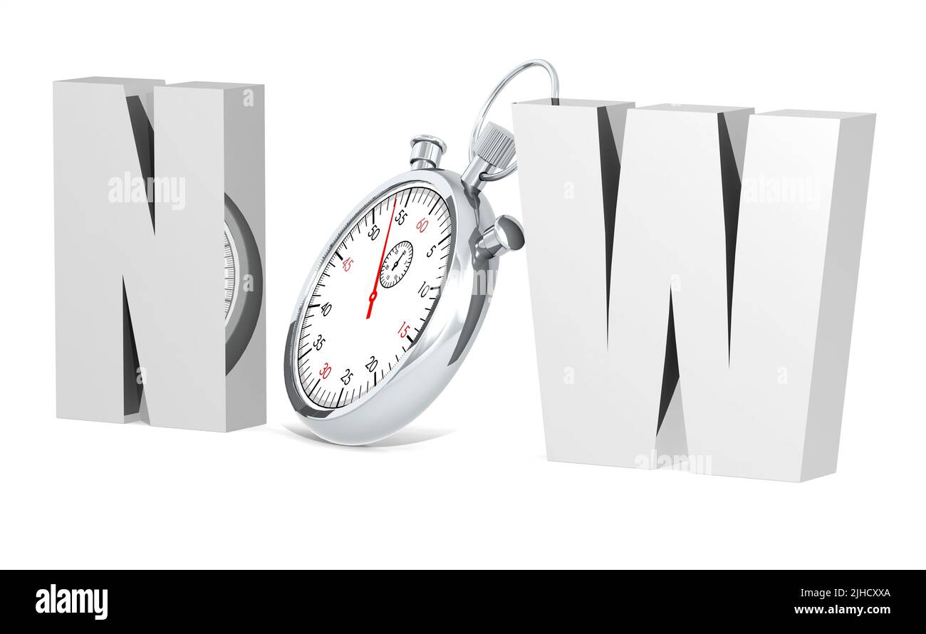 Now word with stopwatch isolated, 3d rendering Stock Photo - Alamy