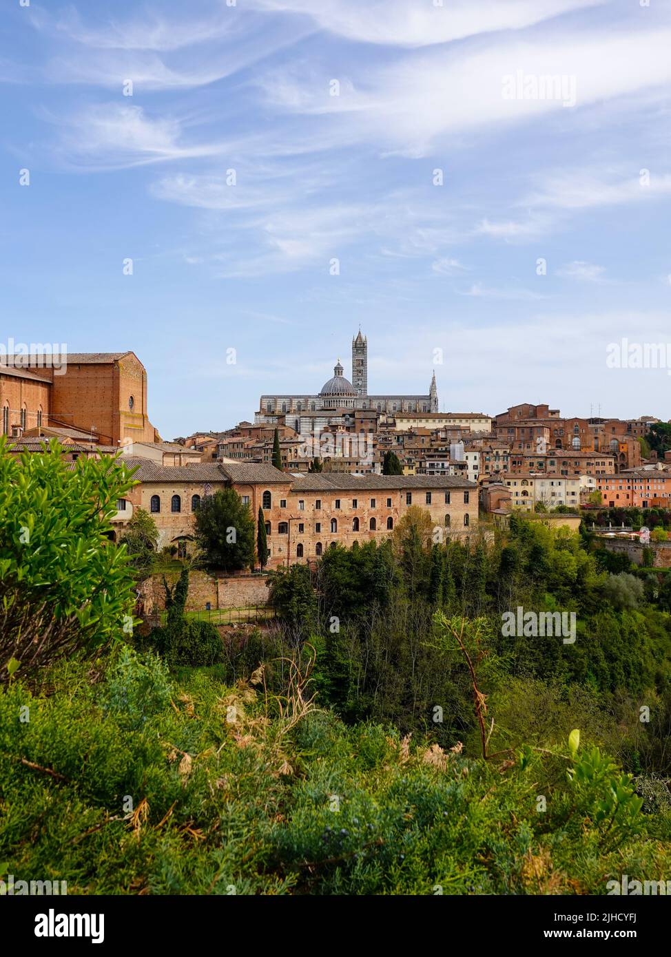 Brick buildings of Siena as seen from a distance, Tuscany, Italy Stock ...