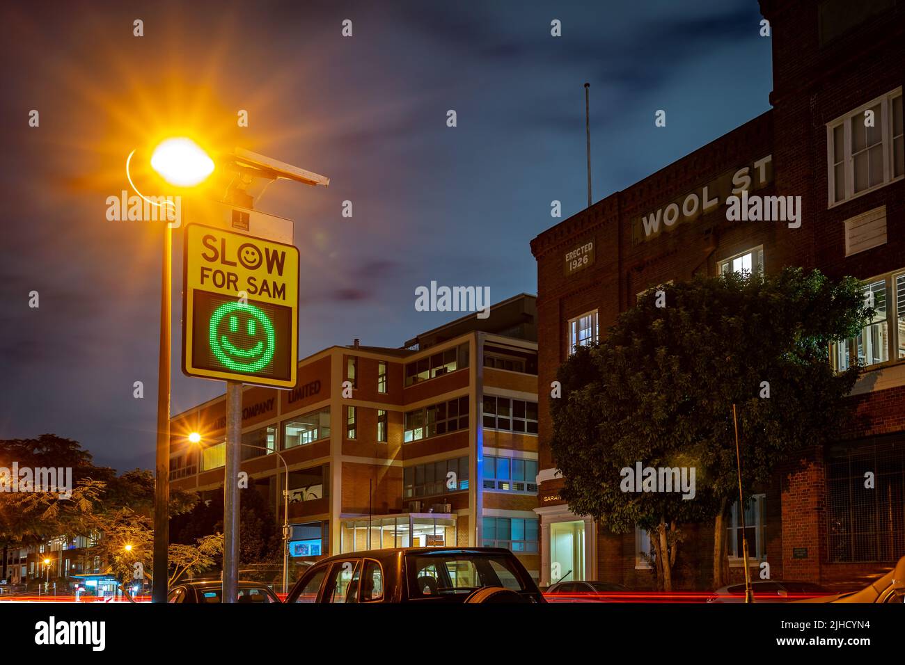 Brisbane, Australia - Speed measuring sign displaying a happy face ...