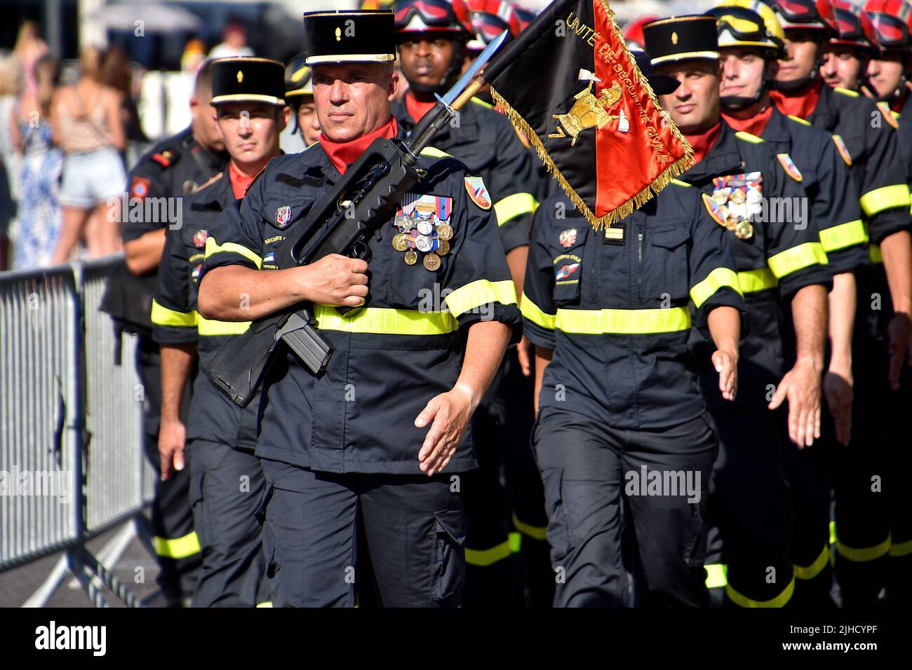 Members of the French Civil Security parade march through the Old Port ...