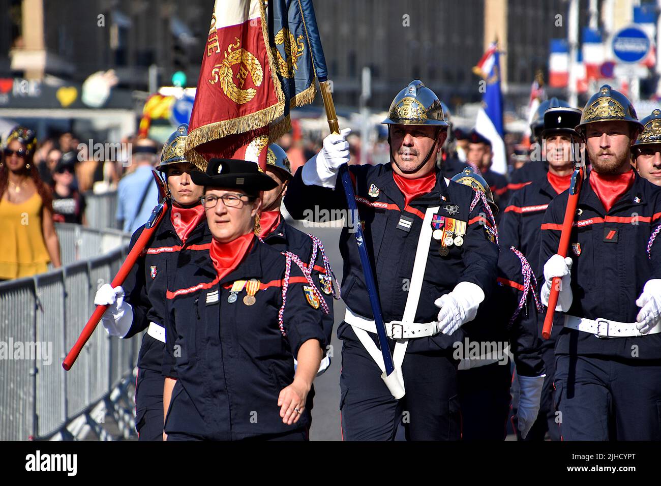 Members of the Bouches-du-Rhône Fire Department parade march through ...