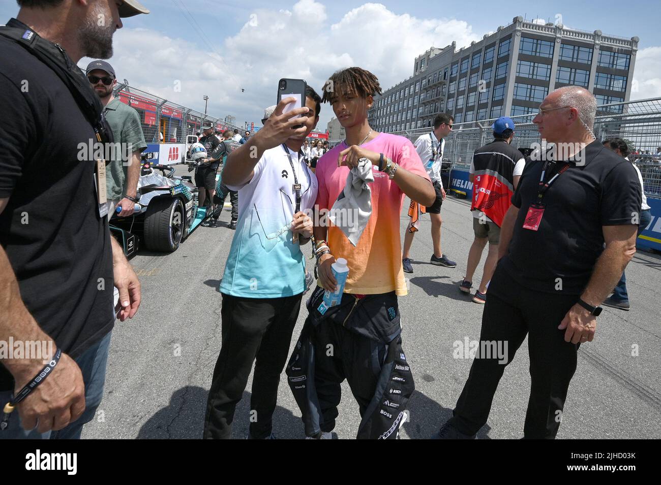 Actor Jaden Smith seen walking the grid before the start of the ABB FIA ...