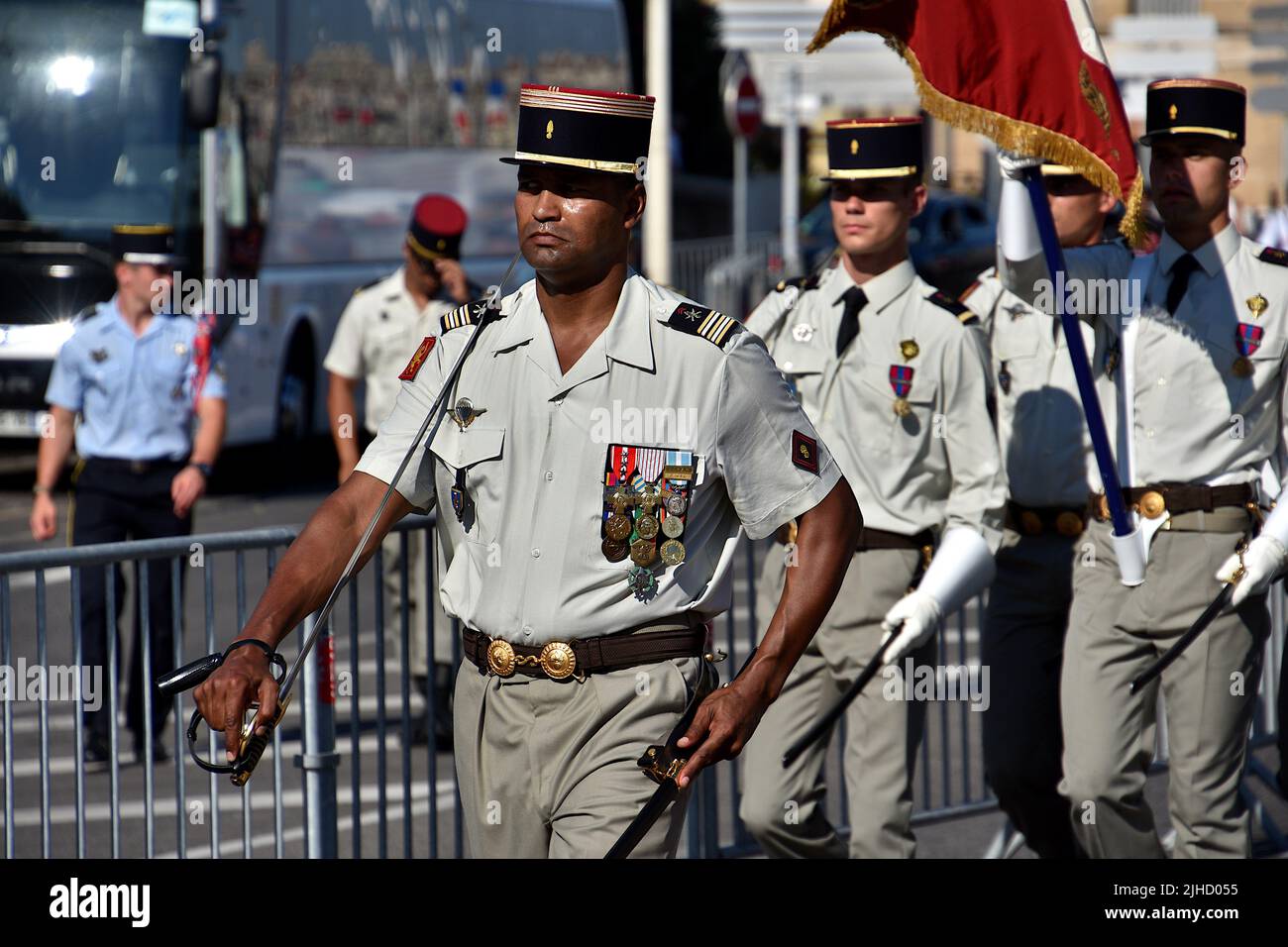 Members of the French land armed forces parade march through the Old ...