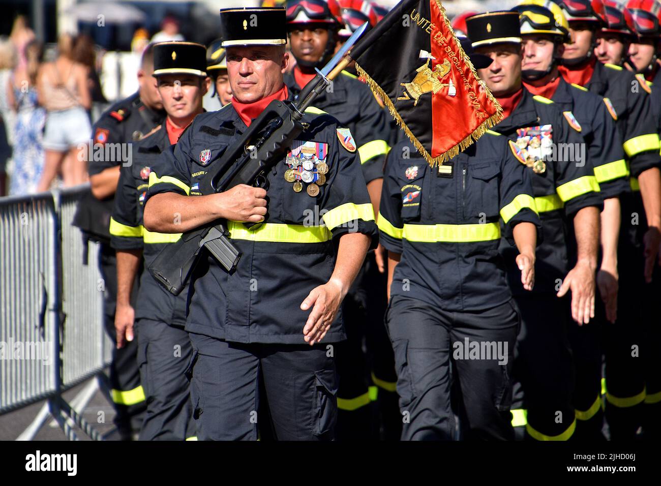 Members of the French Civil Security parade march through the Old Port ...