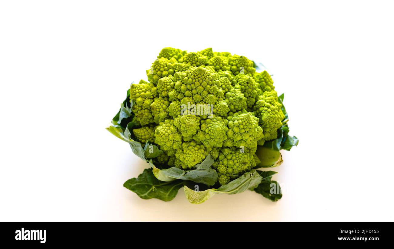 Romanesco broccoli cabbage (Roman Cauliflower) close-up isolated on ...