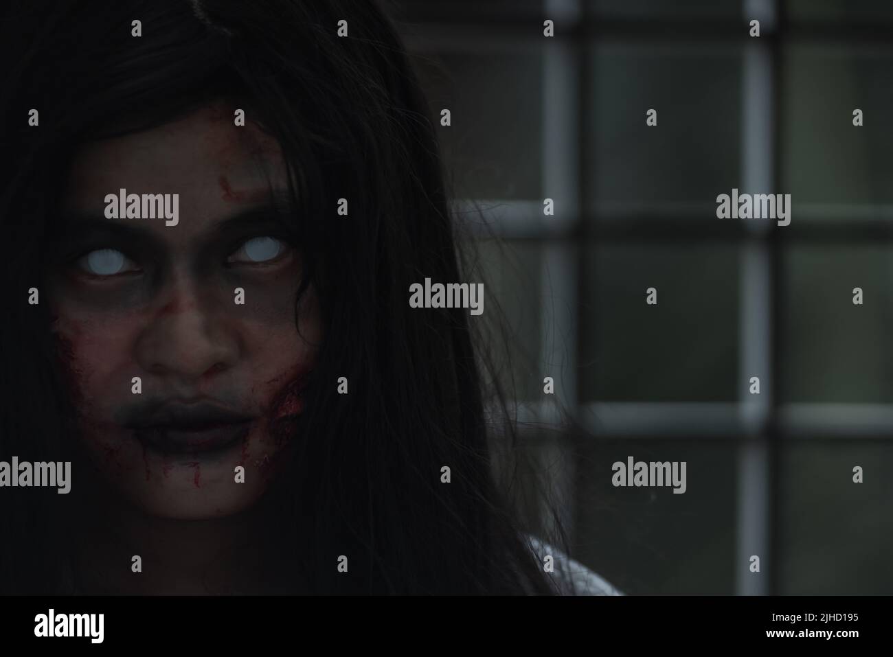 Female zombie in blood devil is scary she haunted at the abandoned ...