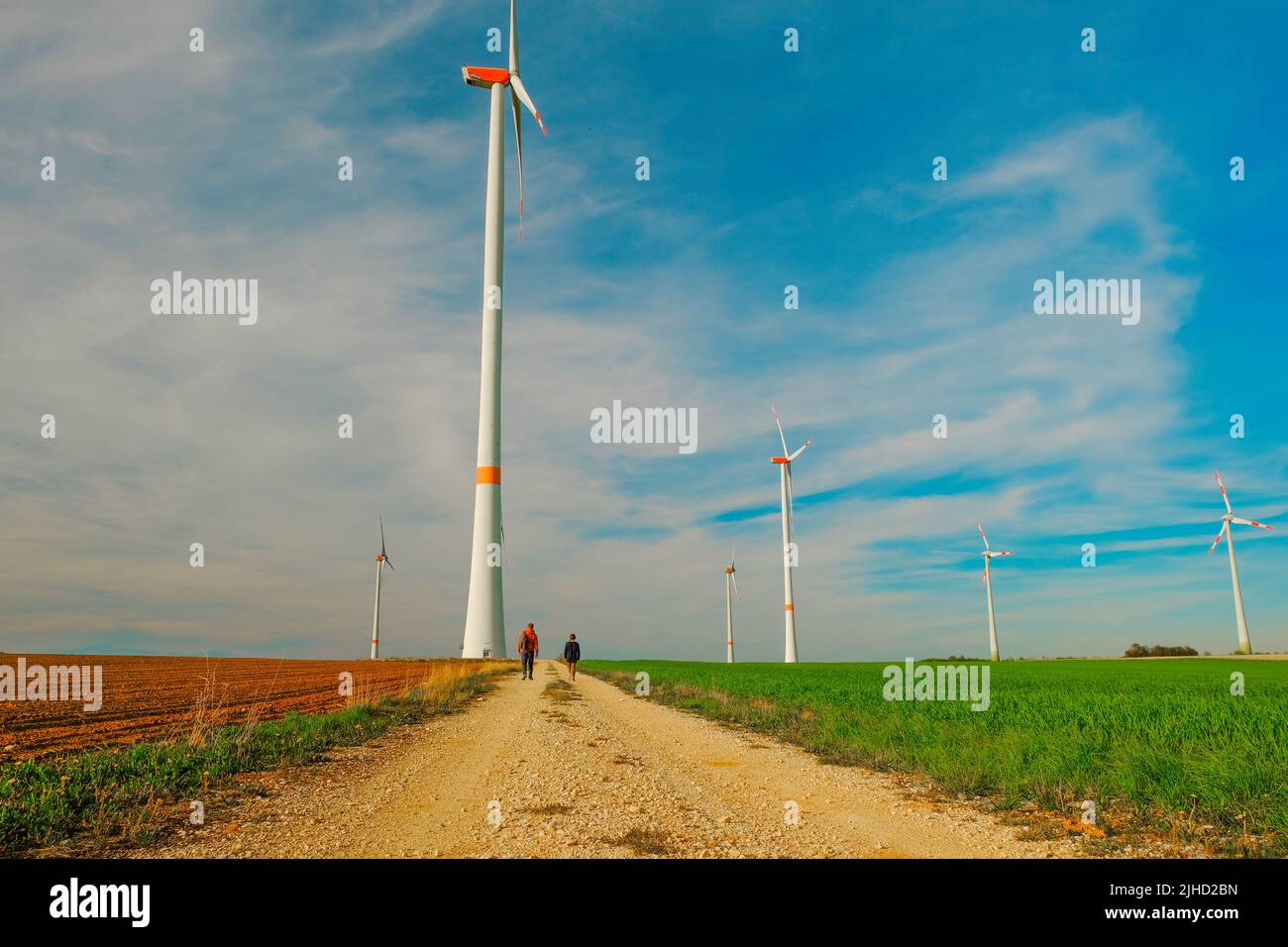 Wind energy.Inspection of wind turbines.Windmills and People near on ...