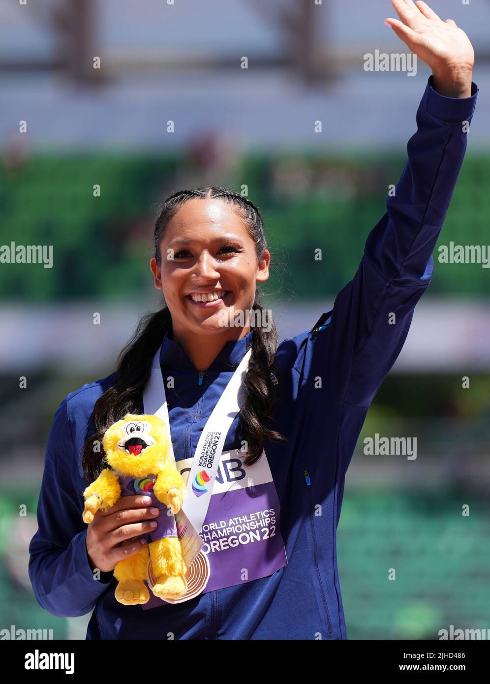 Eugene, USA. 17th July, 2022. Bronze medalist Janee Kassanavoid of the ...