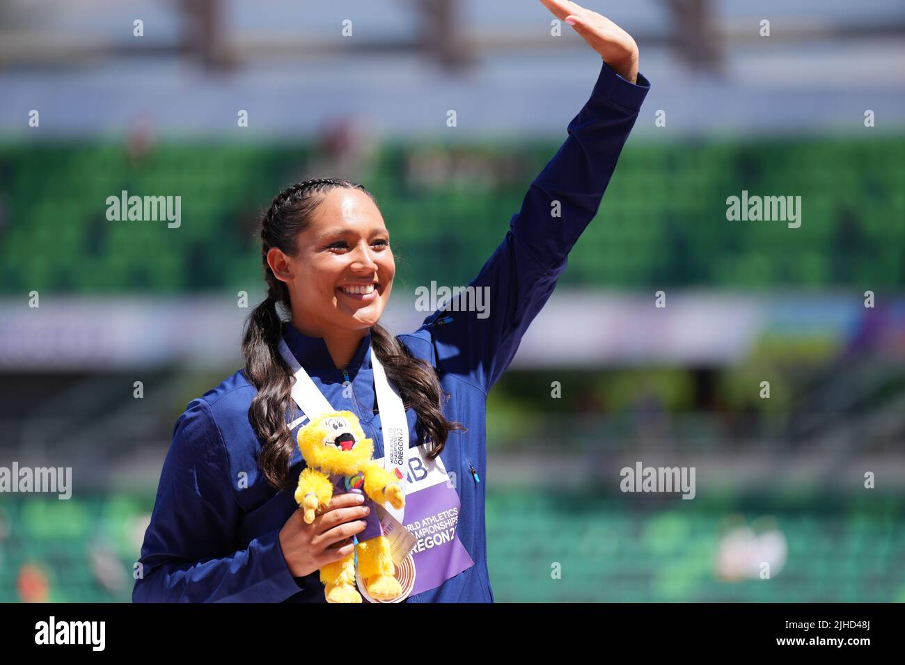 Eugene, USA. 17th July, 2022. Bronze medalist Janee Kassanavoid of the ...