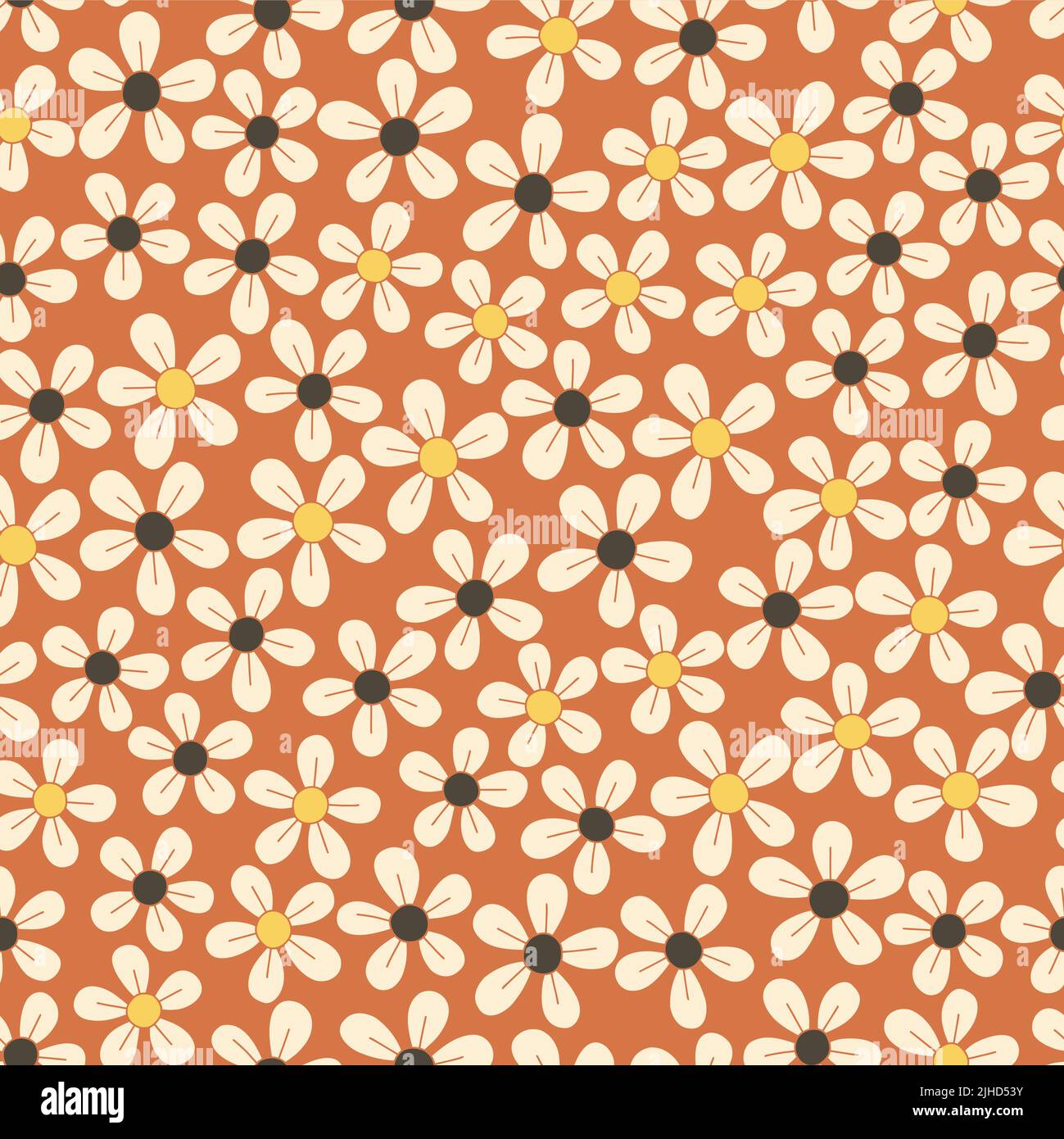 Colorful Hand-Drawn Floral Vector Seamless Pattern. Retro 70s Style ...