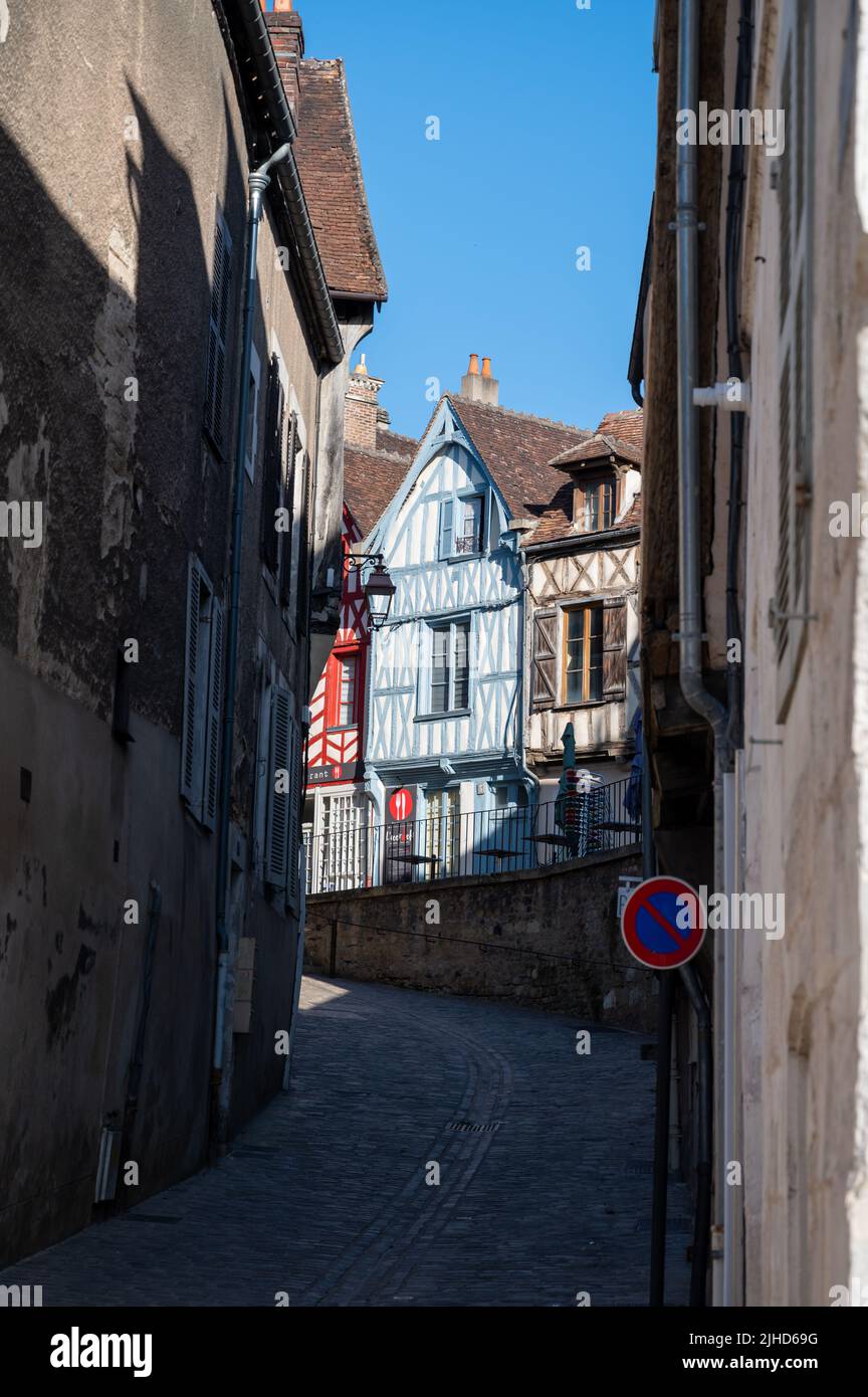 View on old streets and houses of Auxerre, medieval city on river Yonne ...