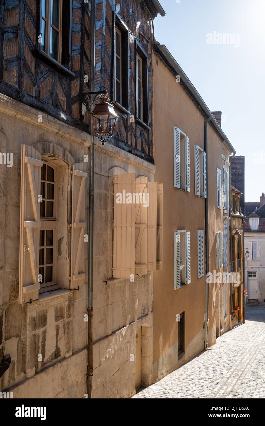 View on old streets and houses of Auxerre, medieval city on river Yonne ...
