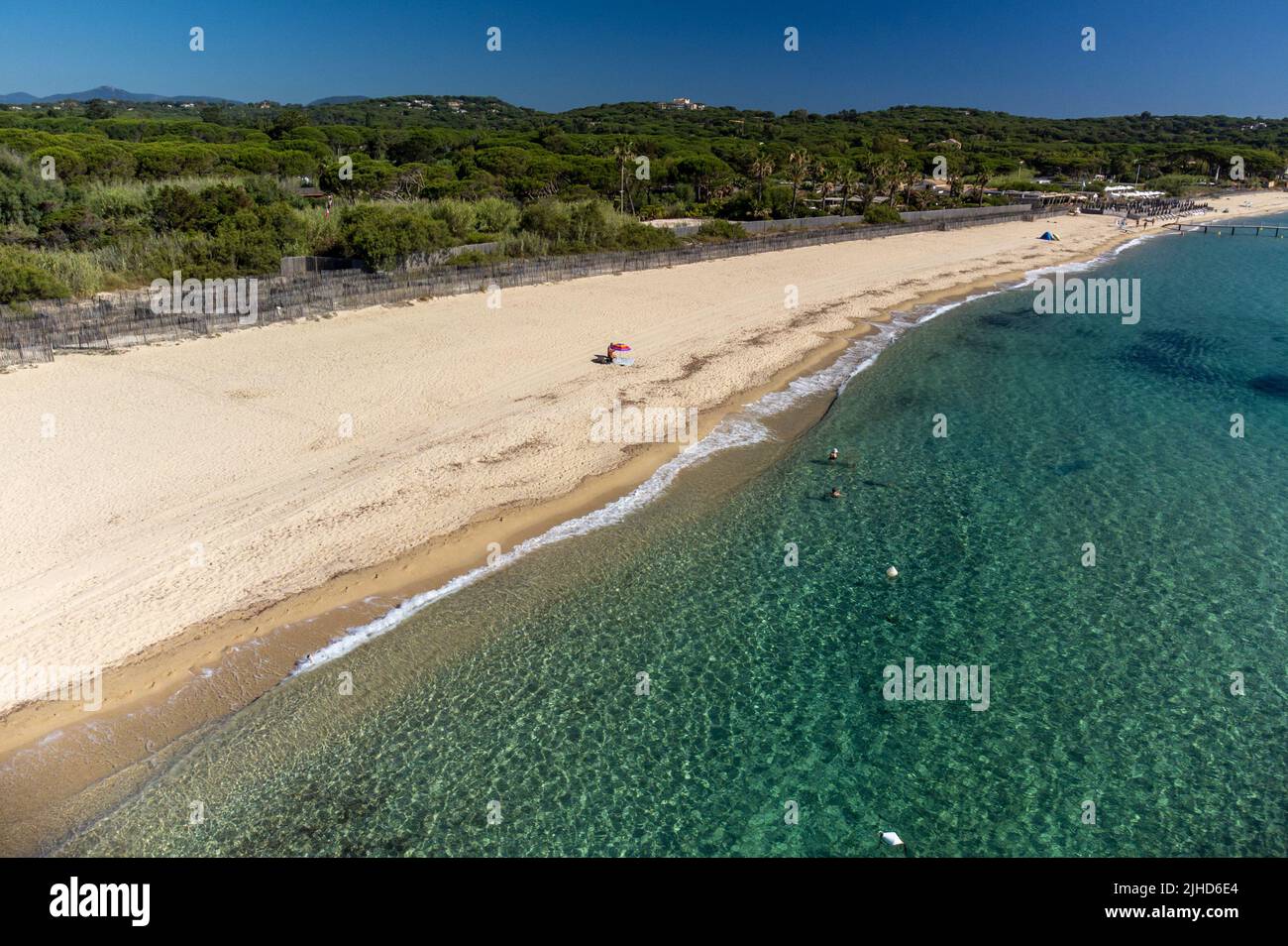 Aerial view on legendary Pampelonne beach near Saint-Tropez and blue ...