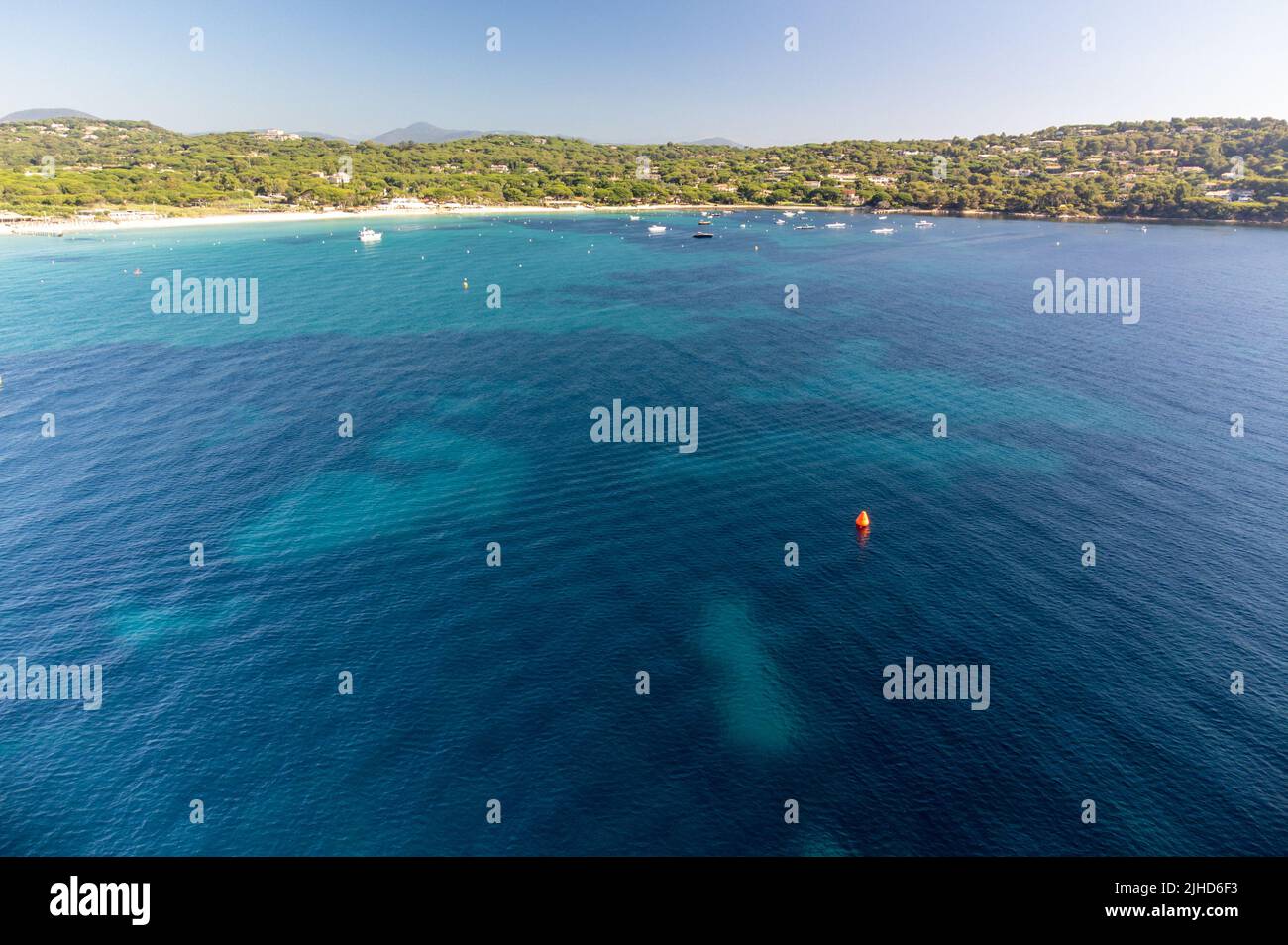 Aerial view on legendary Pampelonne beach near Saint-Tropez and blue ...
