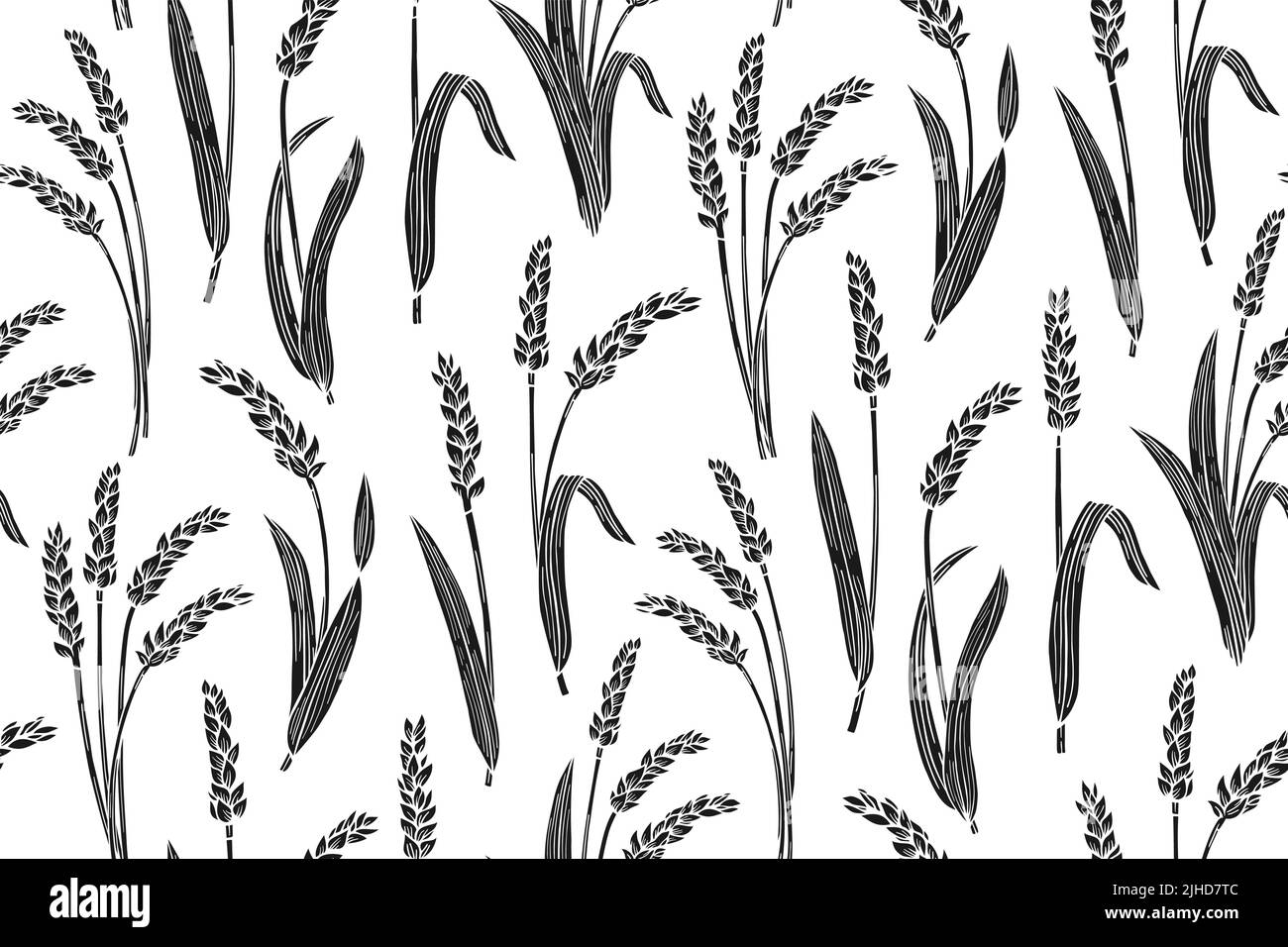 Wheat ear engraving seamless pattern. Cereals ink stamp ripe spike ...