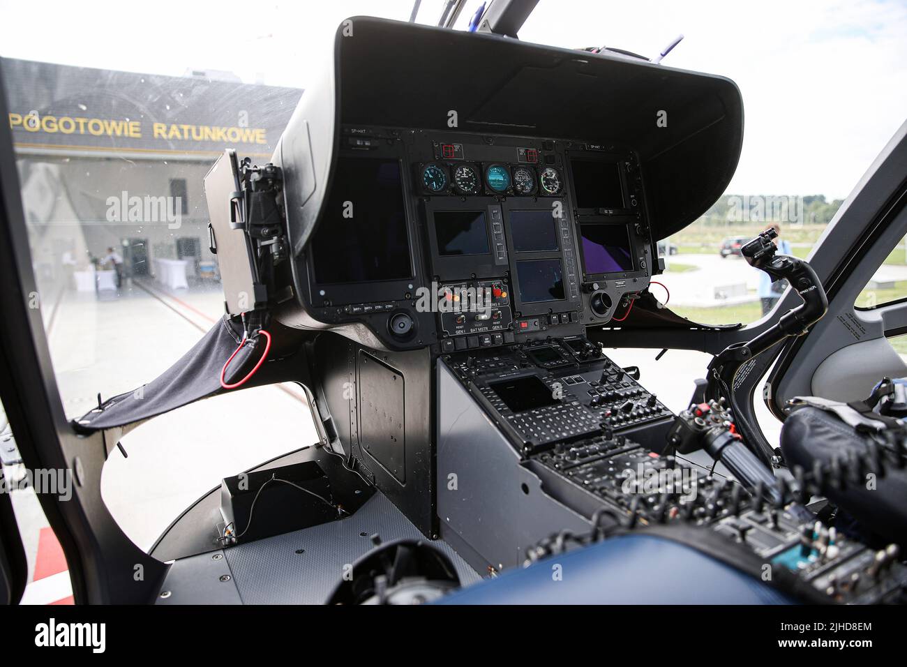 Cabin view of the panel instruments of an emergency medical helicopter ...