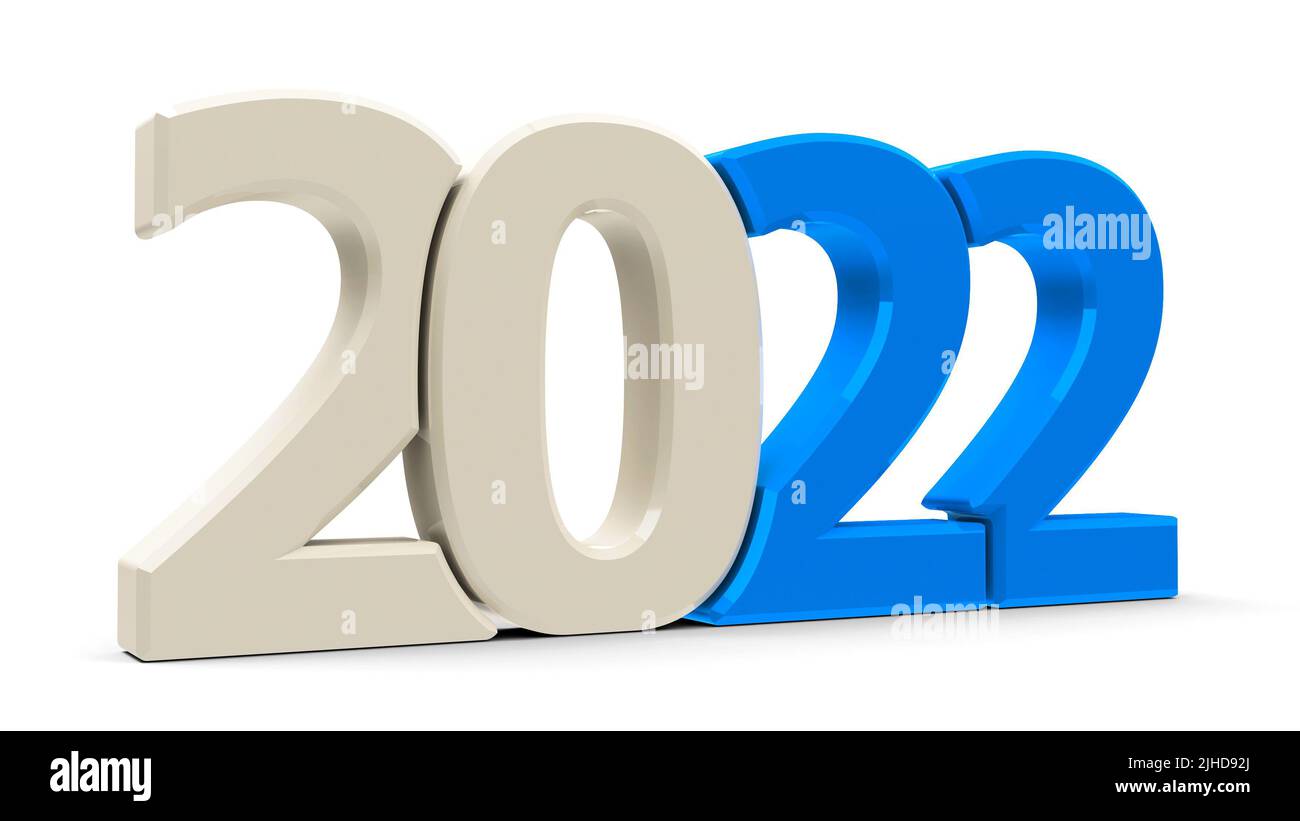 Blue 2022 symbol, icon or button isolated on white background ...