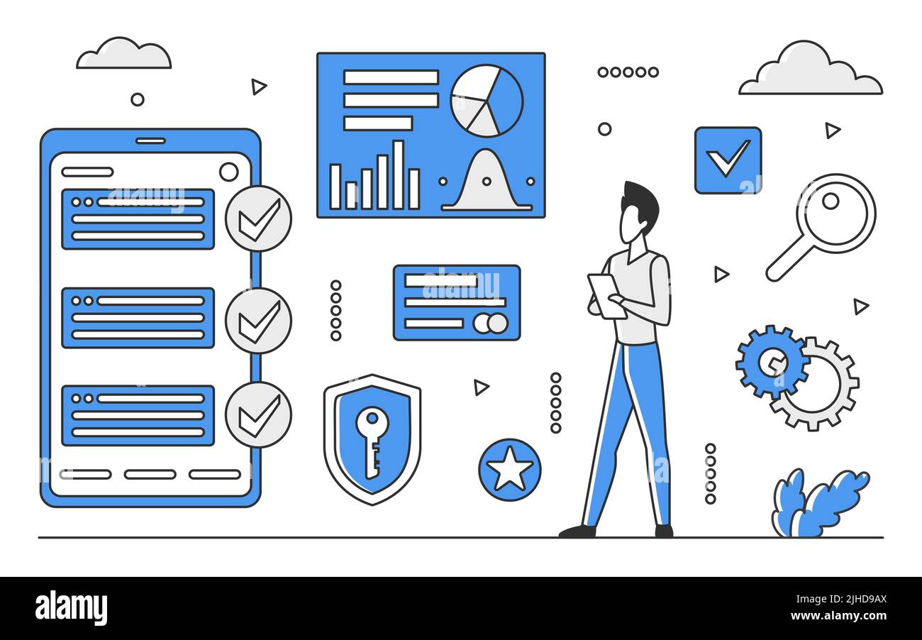 Mobile data monitoring. Smart technologies, integrations systems vector ...