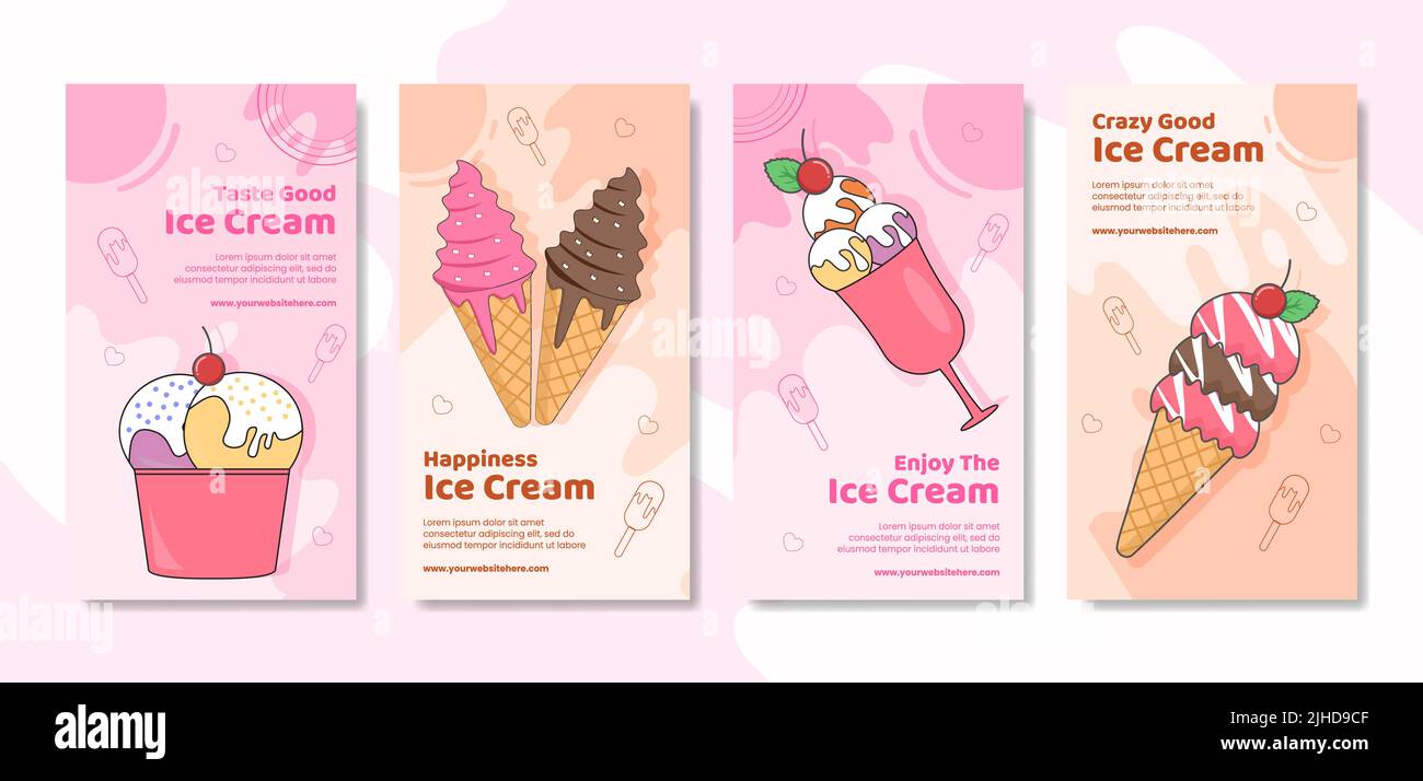Ice Cream Social Media Stories Template Flat Cartoon Background Vector ...