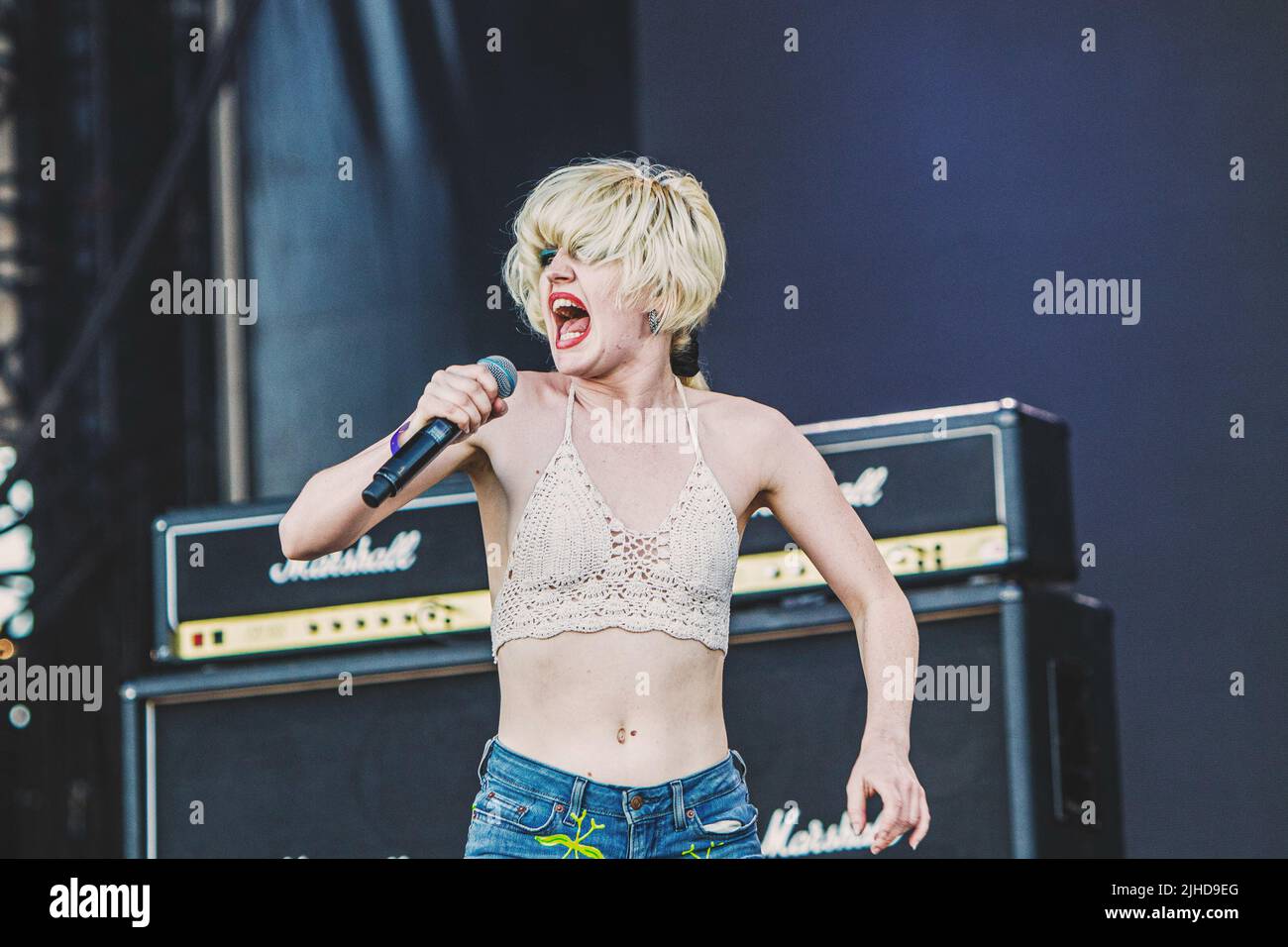 Amy Taylor of the band Amyl and the Sniffers performs live on stage at Mad Cool Festival in ...