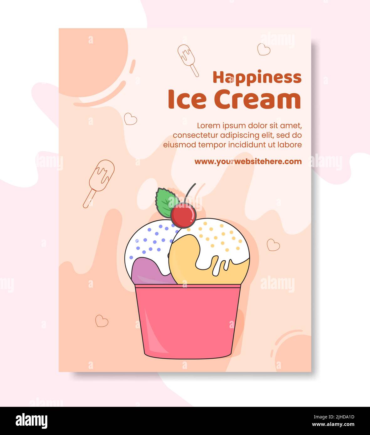 Ice Cream Poster Template Flat Cartoon Background Vector Illustration ...
