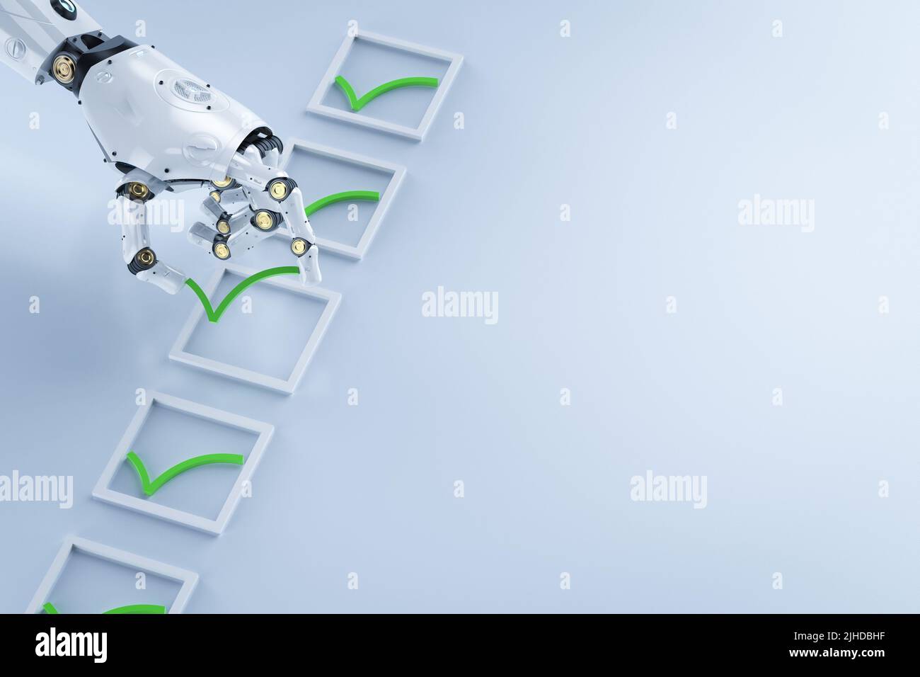 3d rendering artificial intelligence robot hand with green check mark ...