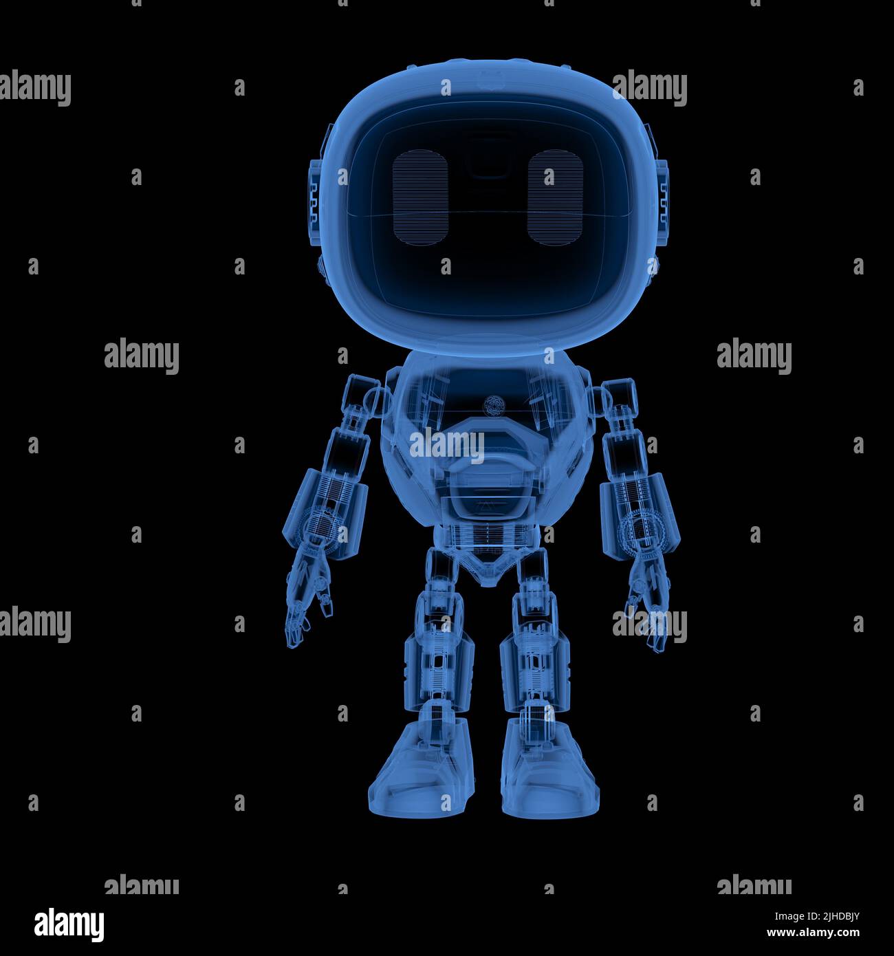 3d rendering x-ray blue transparent robotic assistant or artificial ...