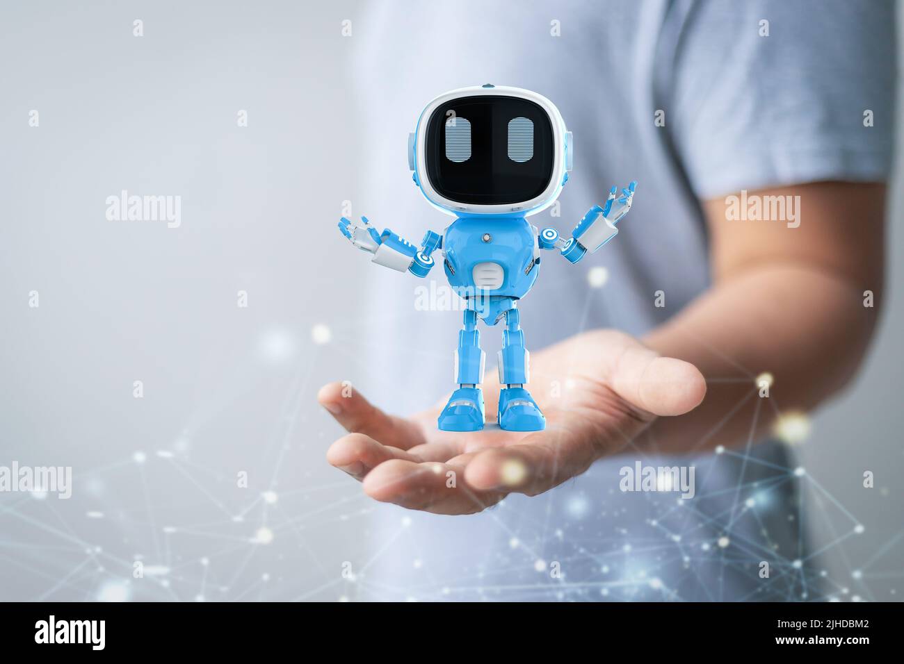 3d rendering small artificial intelligence robot assistant in human ...