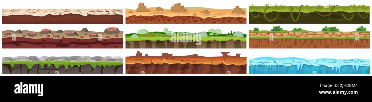 Ground level set vector illustration. Cartoon surface landscape diagram ...