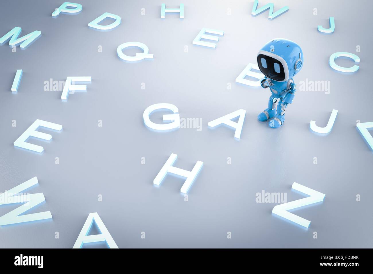 Machine learning concept with 3d rendering small robot learning with ...