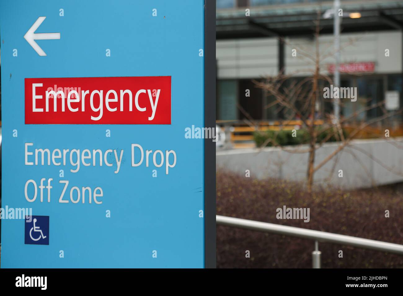 Emergency entry sign seen at Christchurch Public Hospital. Covid-19 ...