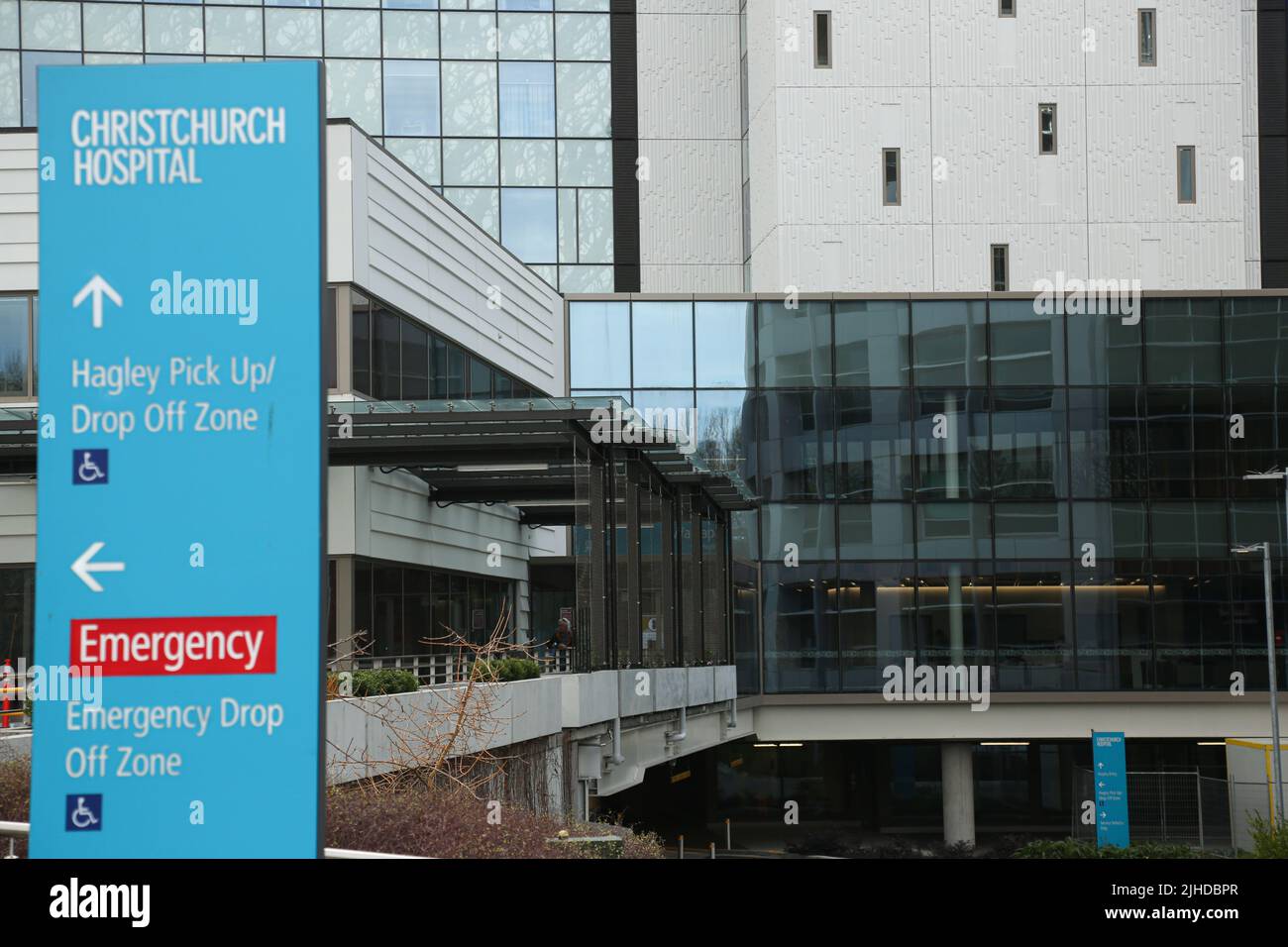 Emergency entry sign seen at Christchurch Public Hospital. Covid-19 ...