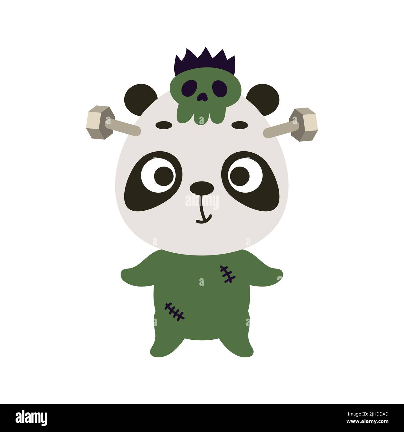 Cute little Halloween panda in a Frankenstein costume. Cartoon animal ...