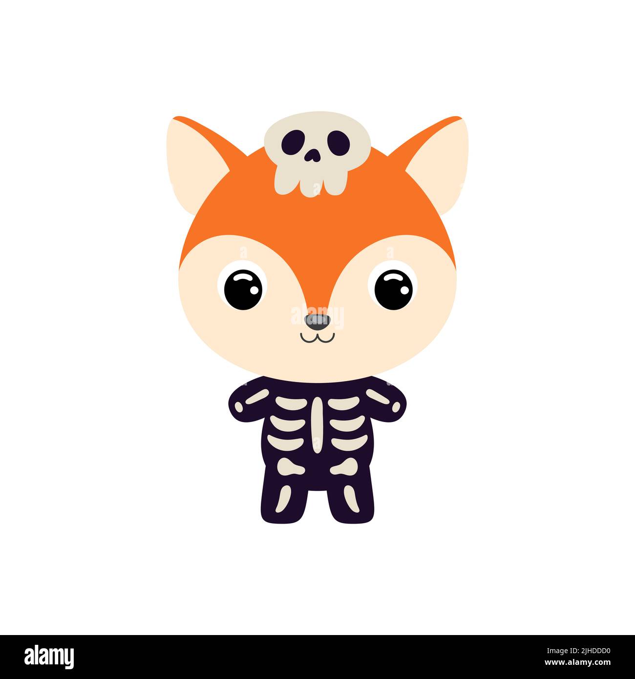 Cute little Halloween fox in a skeleton costume. Cartoon animal ...