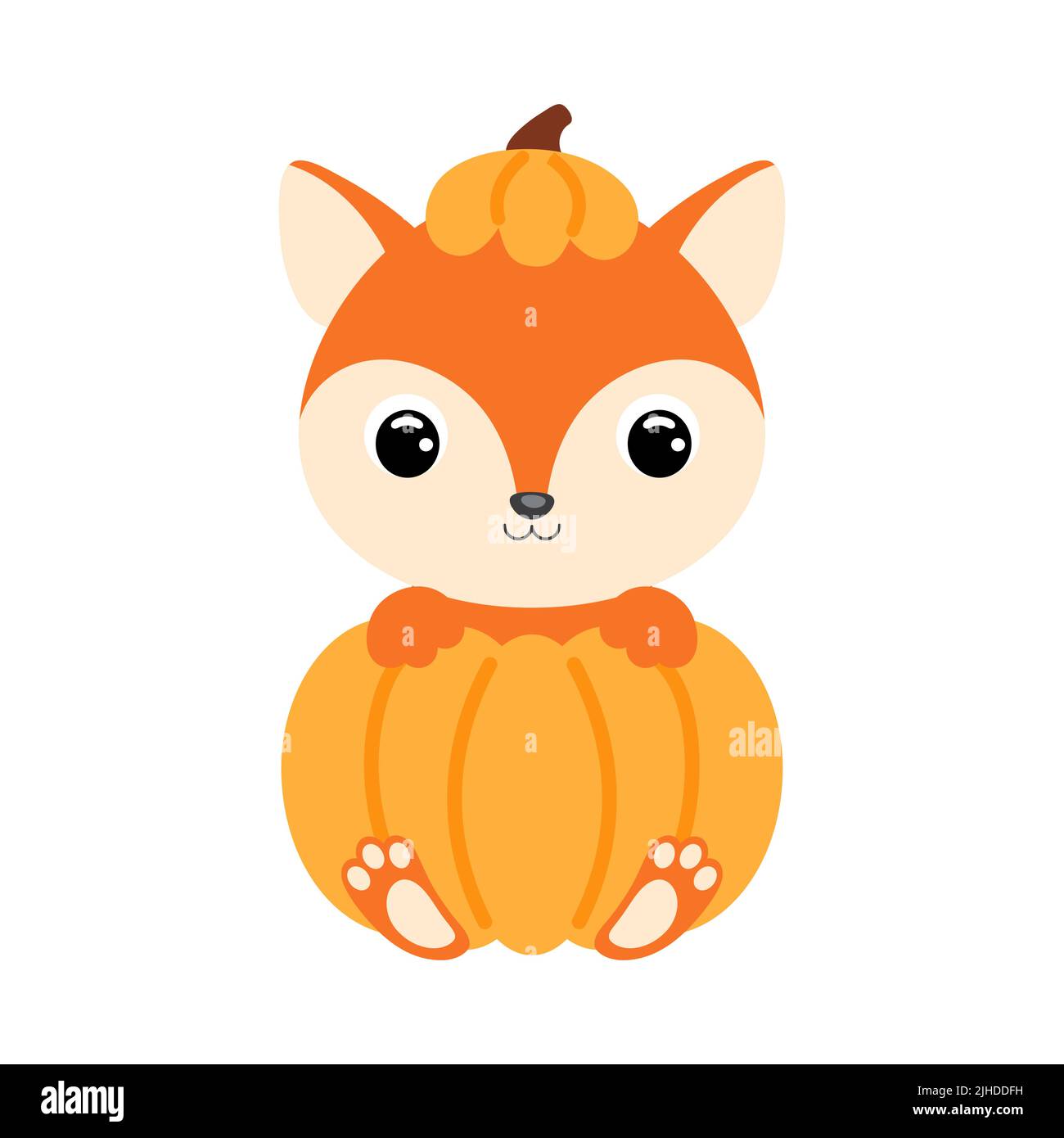 Cute little fox sitting in a pumpkin. Cartoon animal character for kids ...