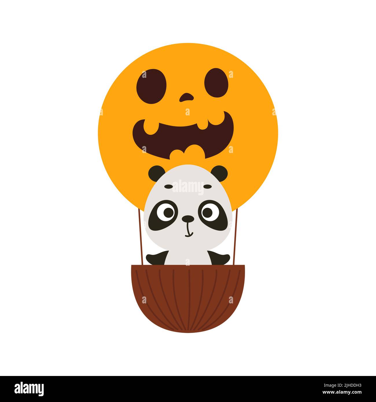 Cute little panda flying on Halloween hot air balloon. Cartoon animal ...