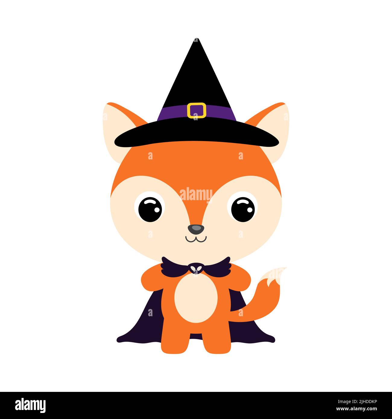 Cute little Halloween fox in a wizard costume. Cartoon animal character ...